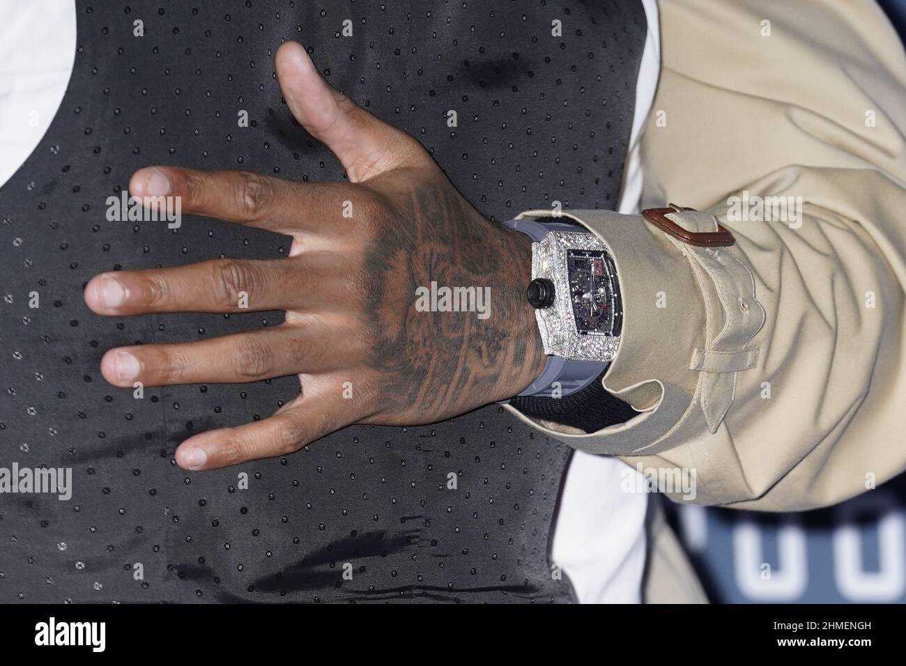 Close up of the watch worn by Manchester United's Marcus Rashford as he ...