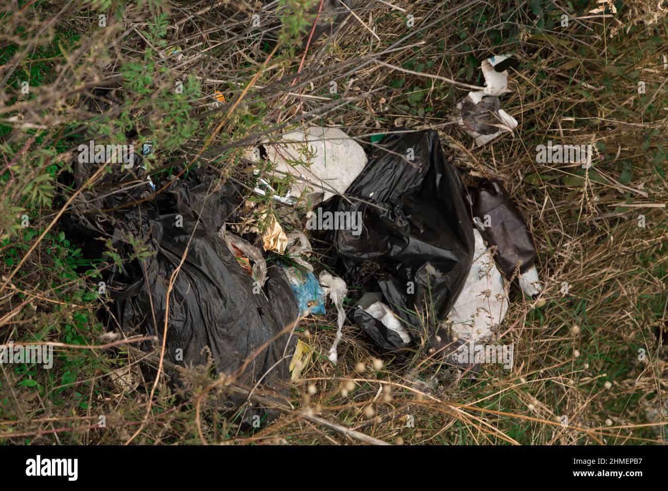 Pile of trash in the field, macro view, whole background Stock Photo ...
