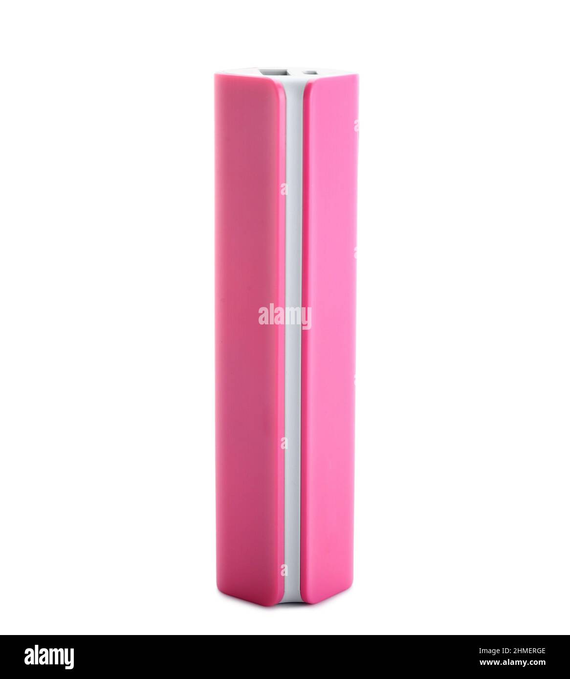 Pink power bank on white background Stock Photo - Alamy
