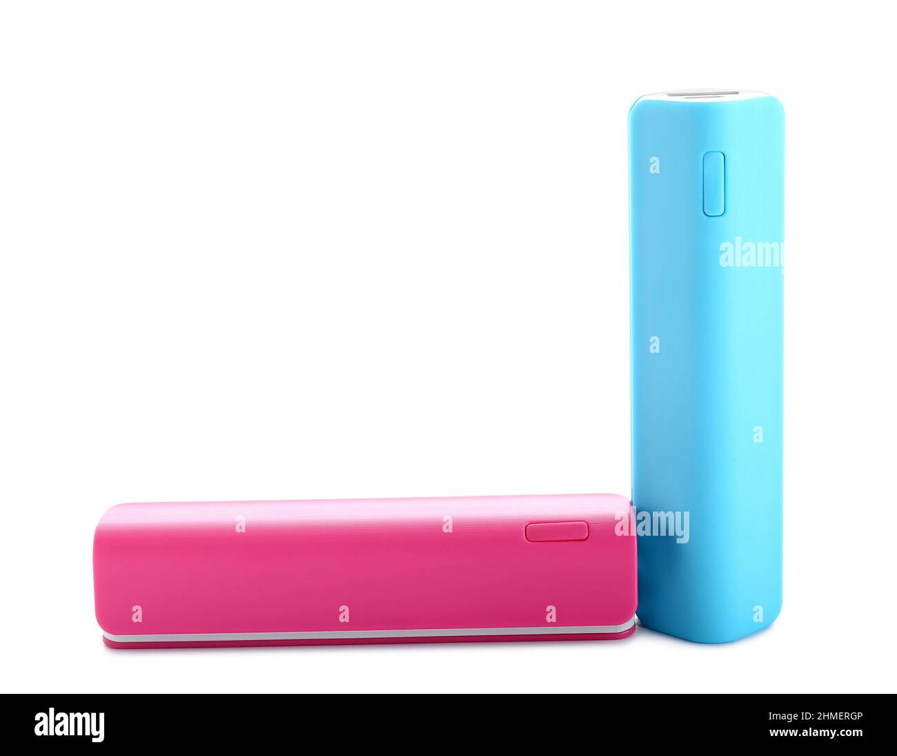 Modern power banks on white background Stock Photo - Alamy