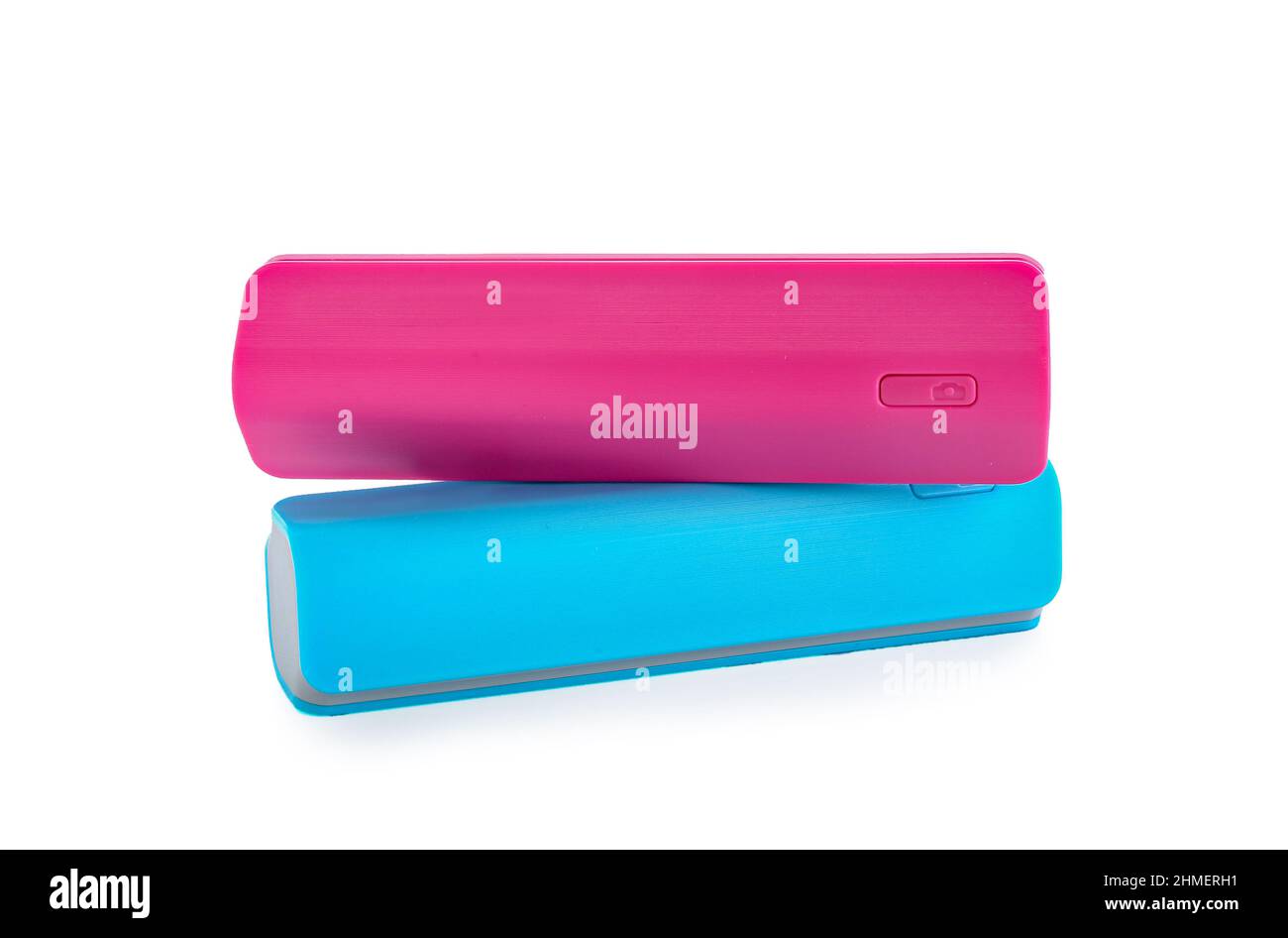 Modern power banks on white background Stock Photo - Alamy
