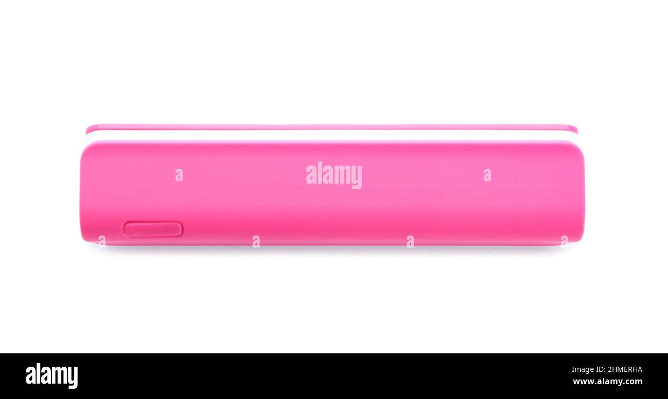 Pink power bank on white background Stock Photo - Alamy