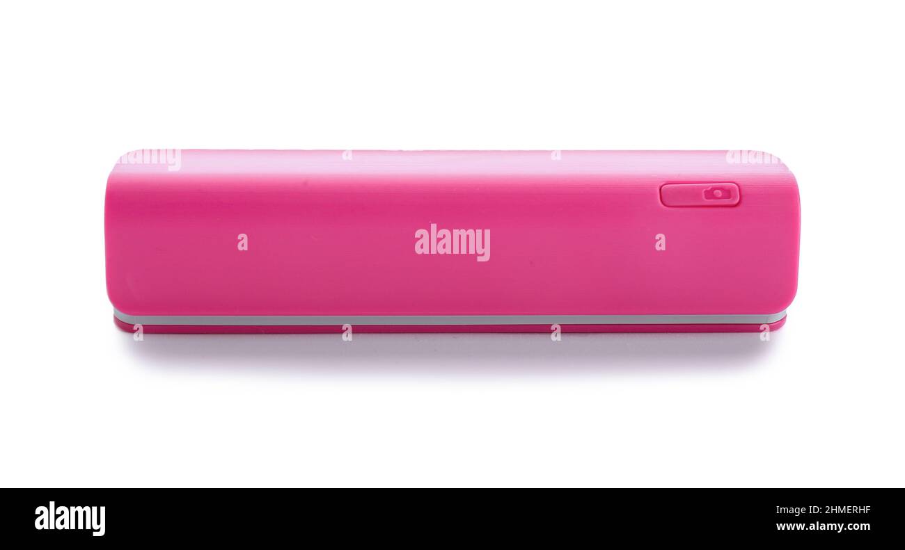 Pink power bank on white background Stock Photo - Alamy