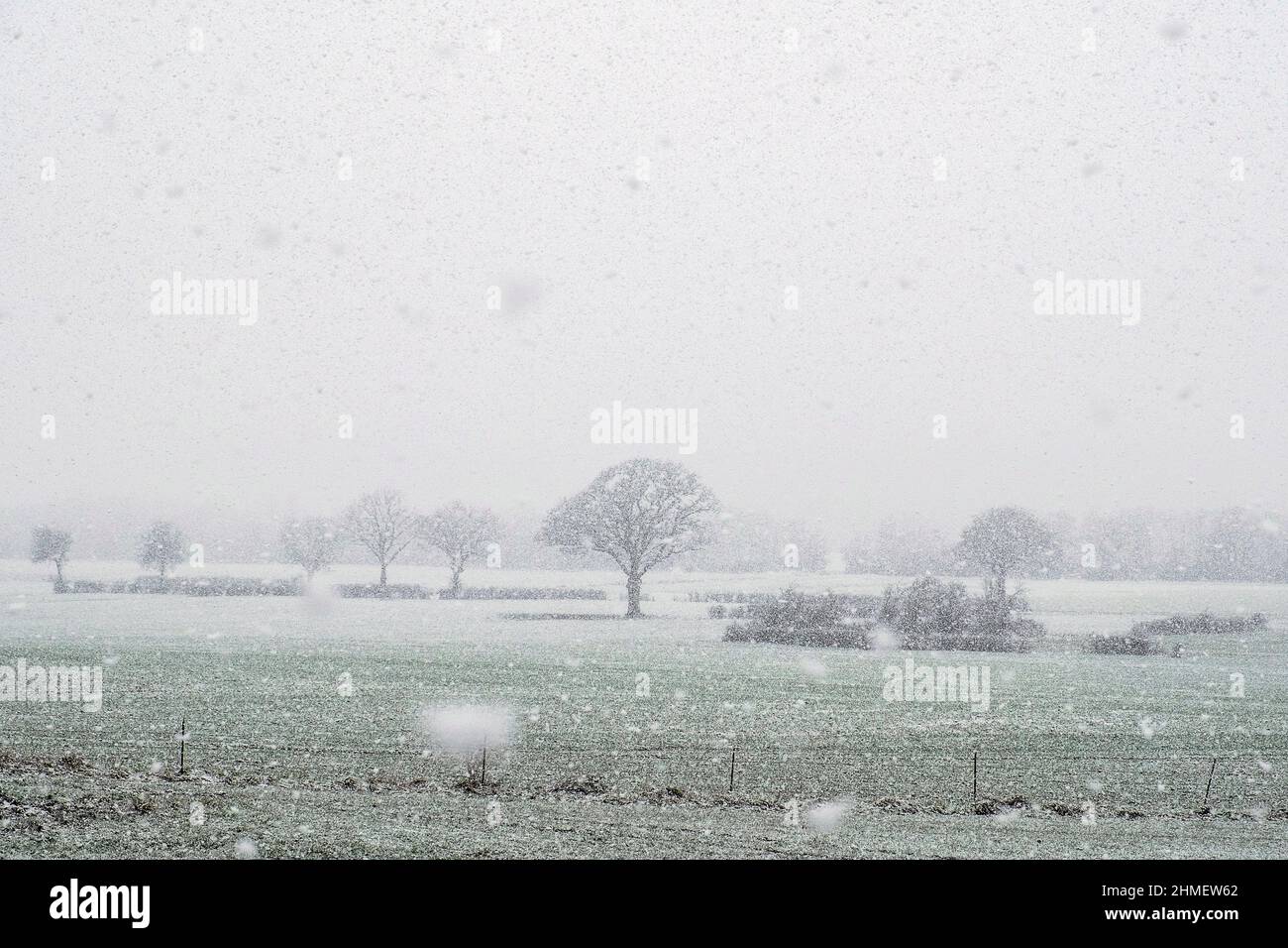 Snowstorm on the fields and the village Low visibility Tempete de neige ...