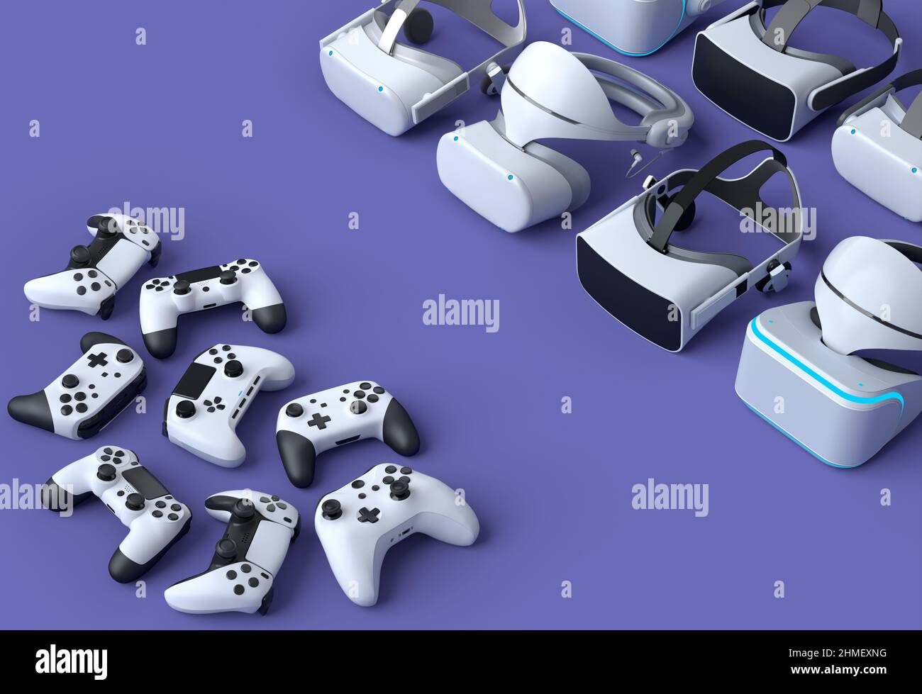 Top view virtual reality glasses and controllers for online and cloud ...