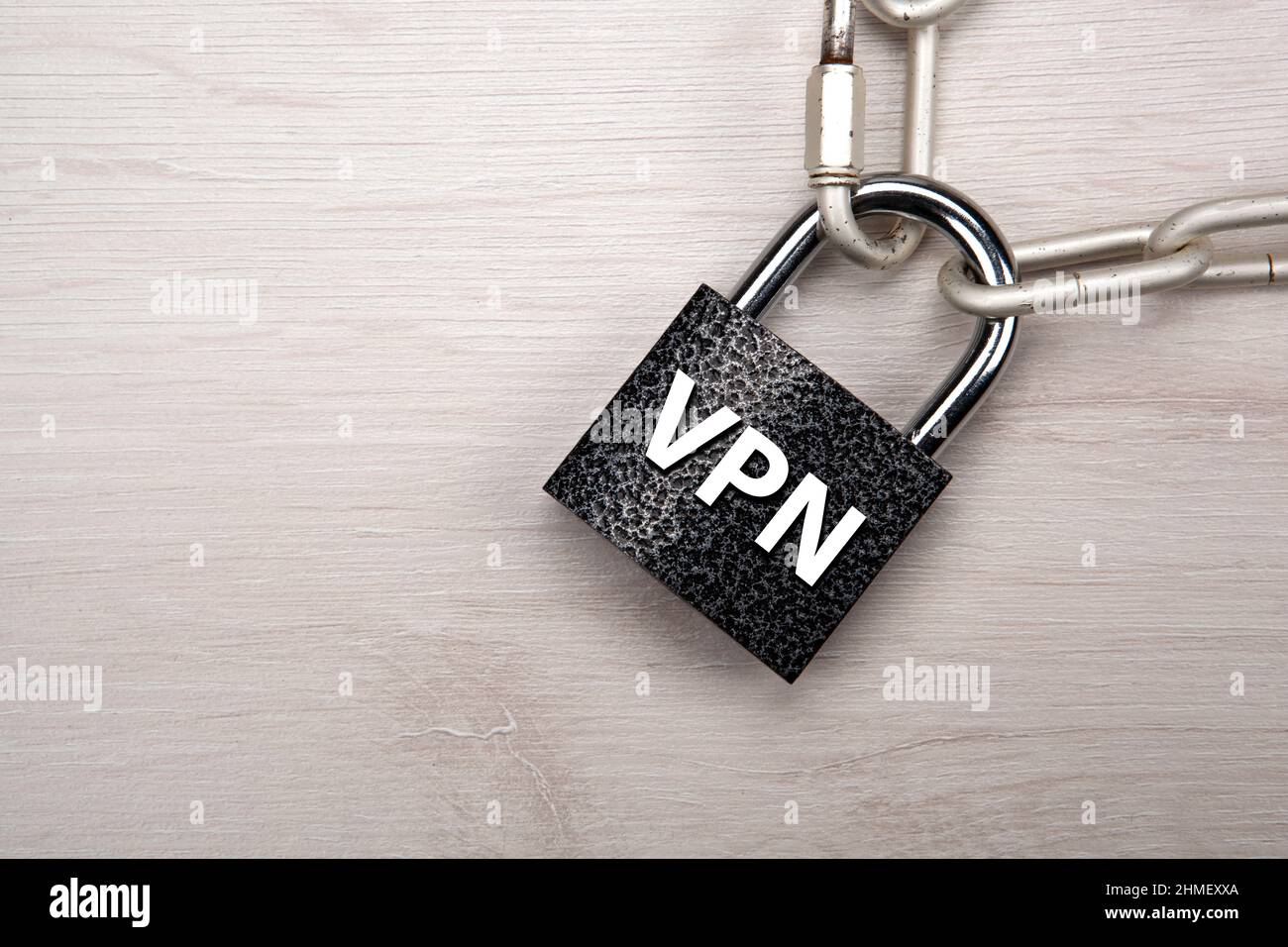 padlock with network VPN with a steel chain closeup Stock Photo - Alamy