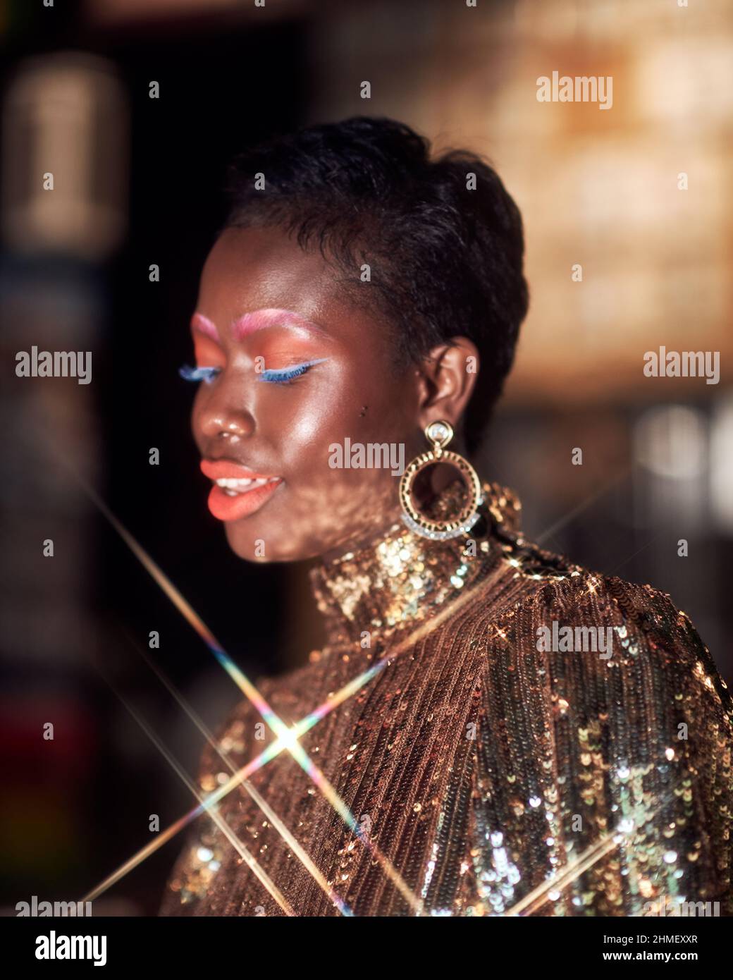 fashion portrait of a woman in a record store Stock Photo - Alamy