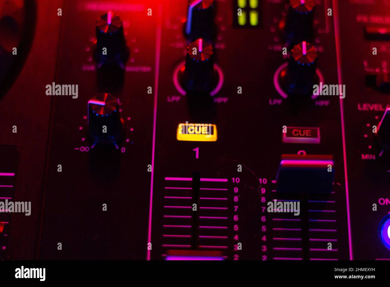 DJ mix studio audio tracks mixing buttons pads decks mixing console ...