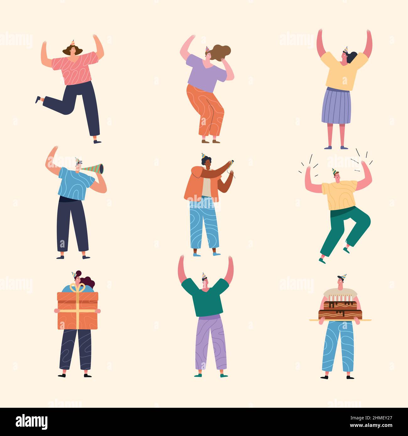 nine persons celebrating characters group Stock Vector Image & Art - Alamy