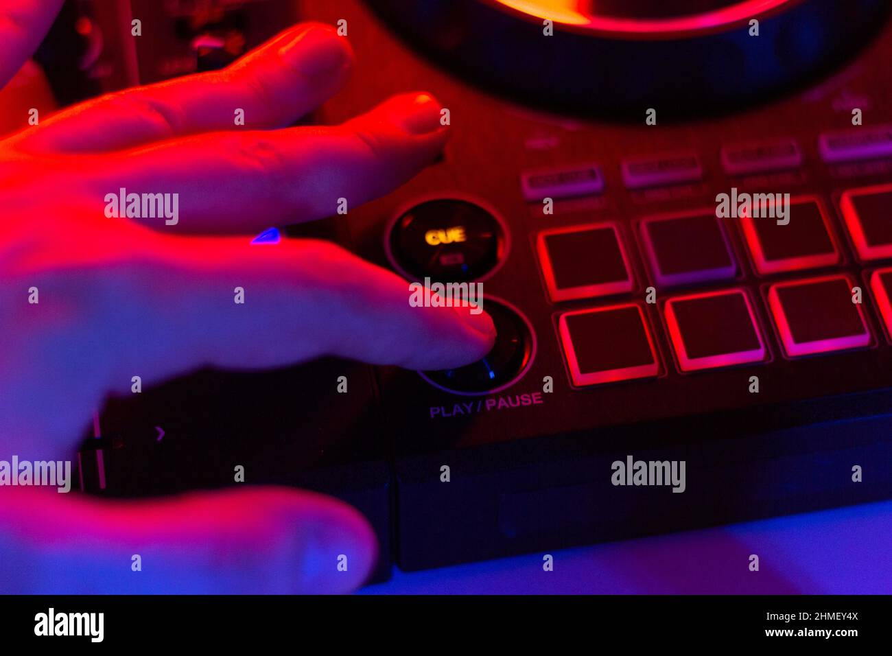 DJ mix studio audio tracks mixing buttons pads decks mixing console ...