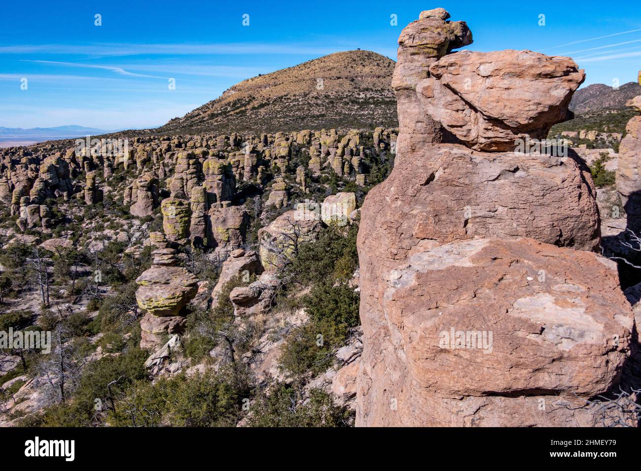 Beautiful view of a shrubland with greenery and rock formations Stock ...