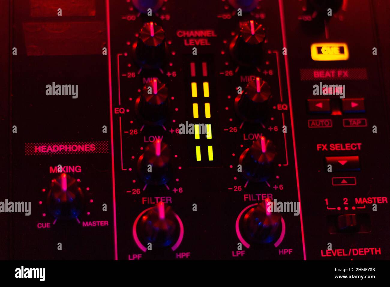 DJ mix studio audio tracks mixing buttons pads decks mixing console ...