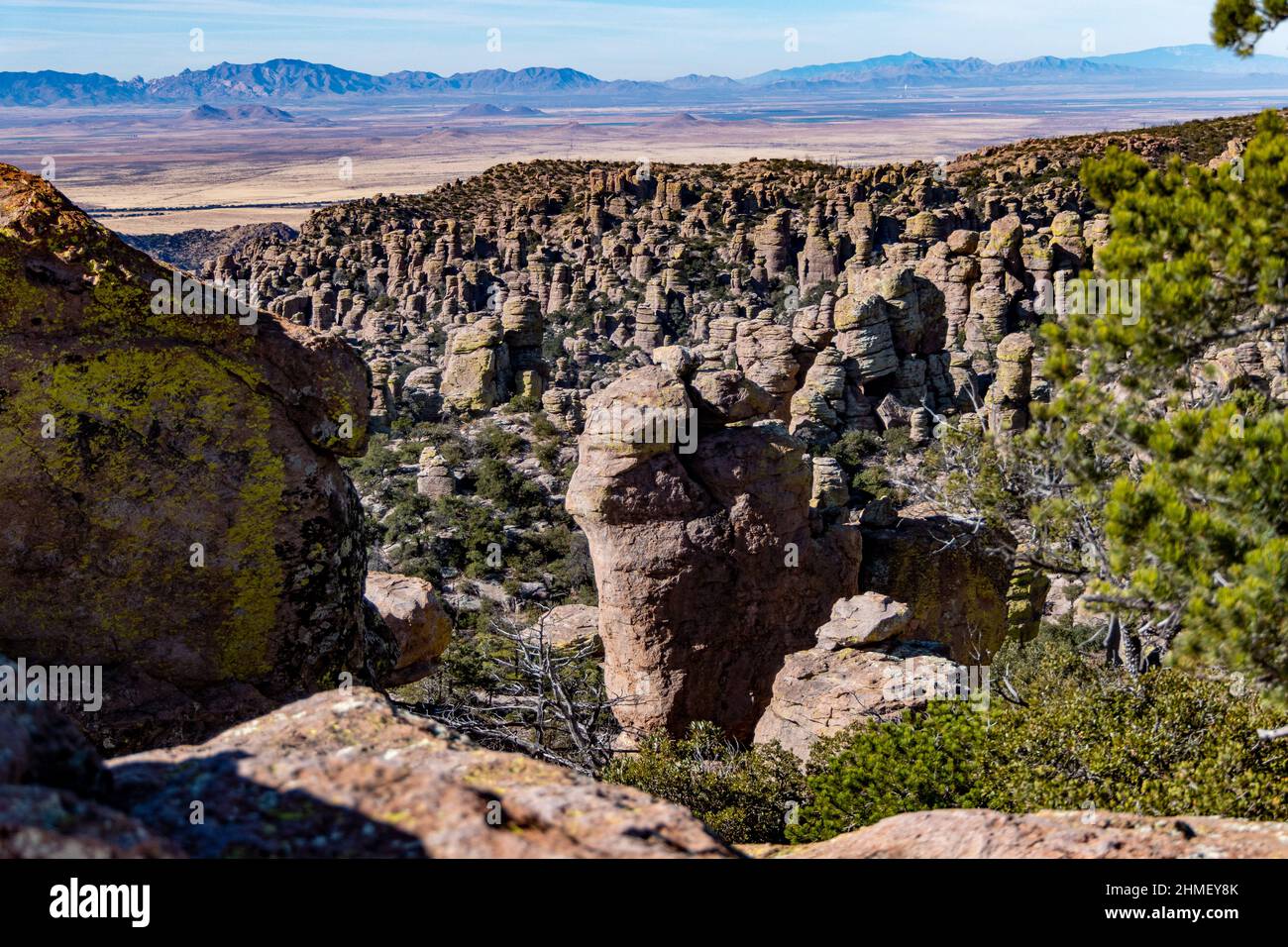 Beautiful view of a shrubland with greenery and rock formations Stock ...