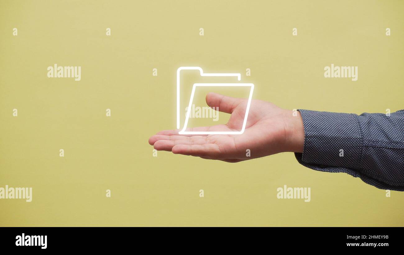 Person presenting the virtual projection of a file Stock Photo - Alamy