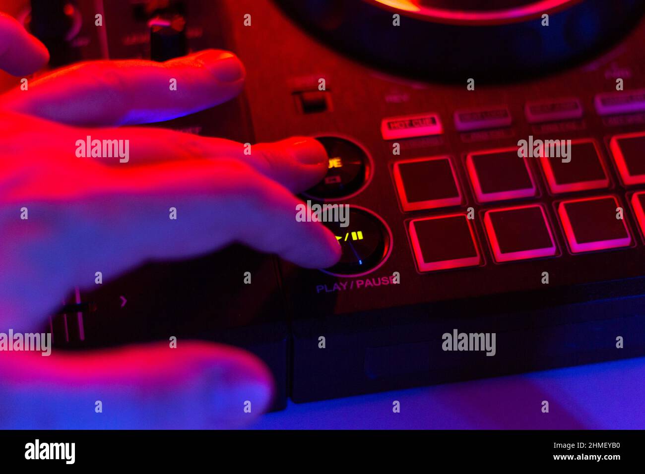 DJ mix studio audio tracks mixing buttons pads decks mixing console ...