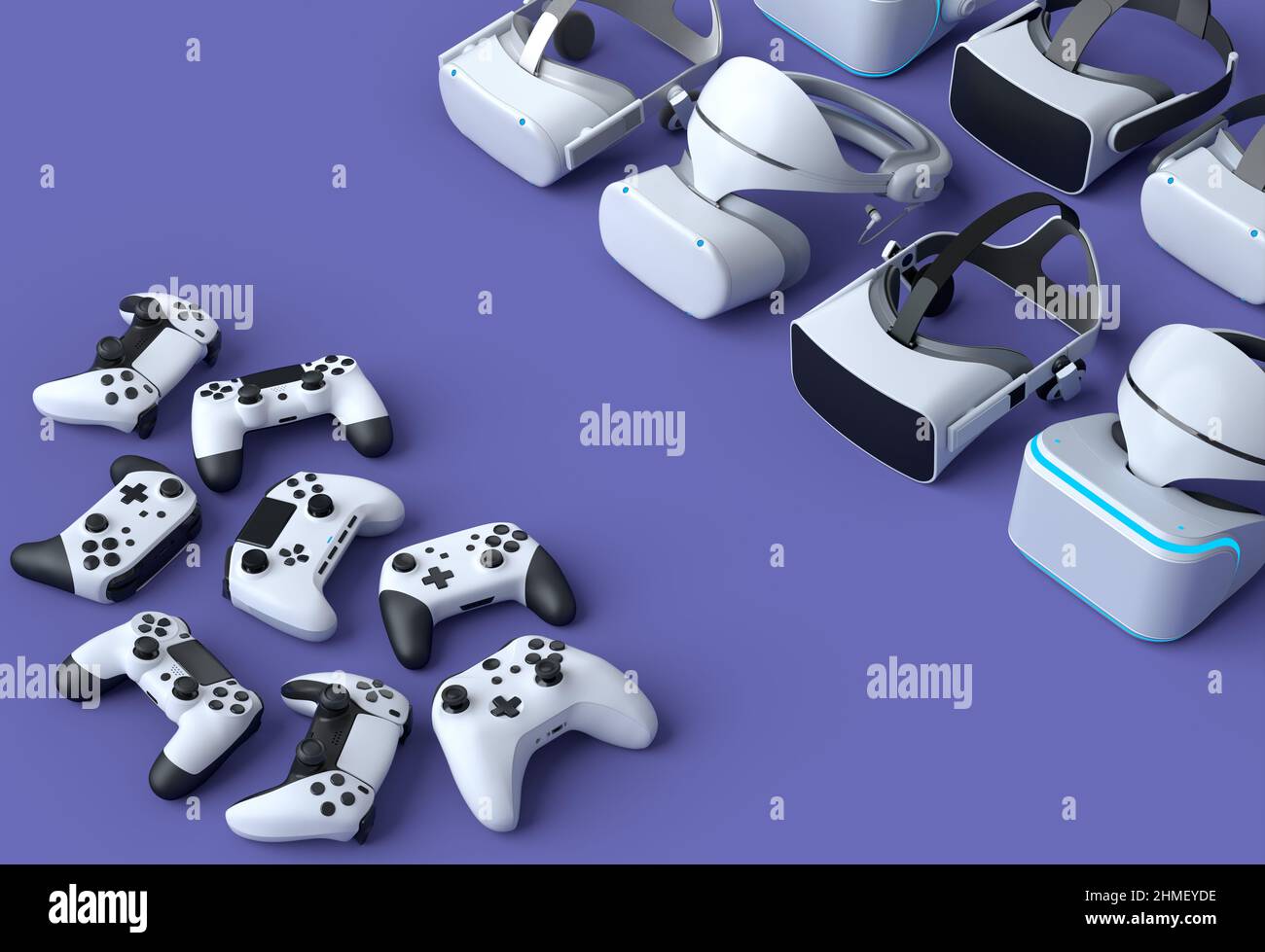 Top view virtual reality glasses and controllers for online and cloud ...