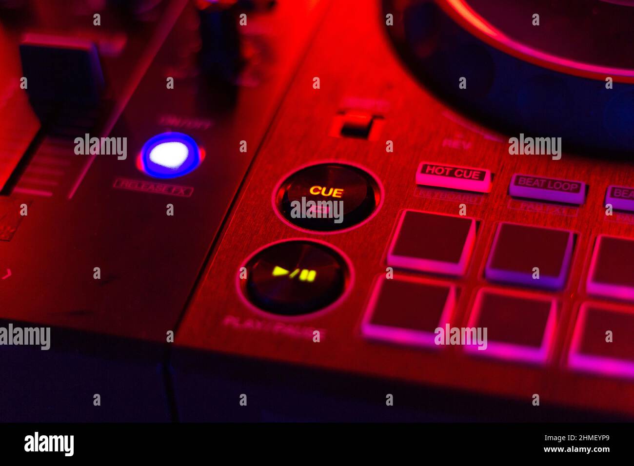 DJ mix studio audio tracks mixing buttons pads decks mixing console ...