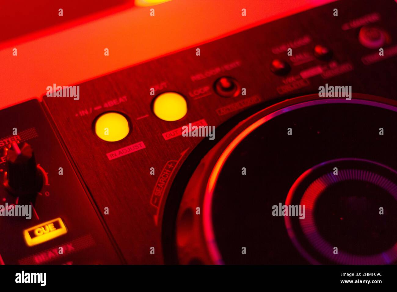 DJ mix studio audio tracks mixing buttons pads decks mixing console ...