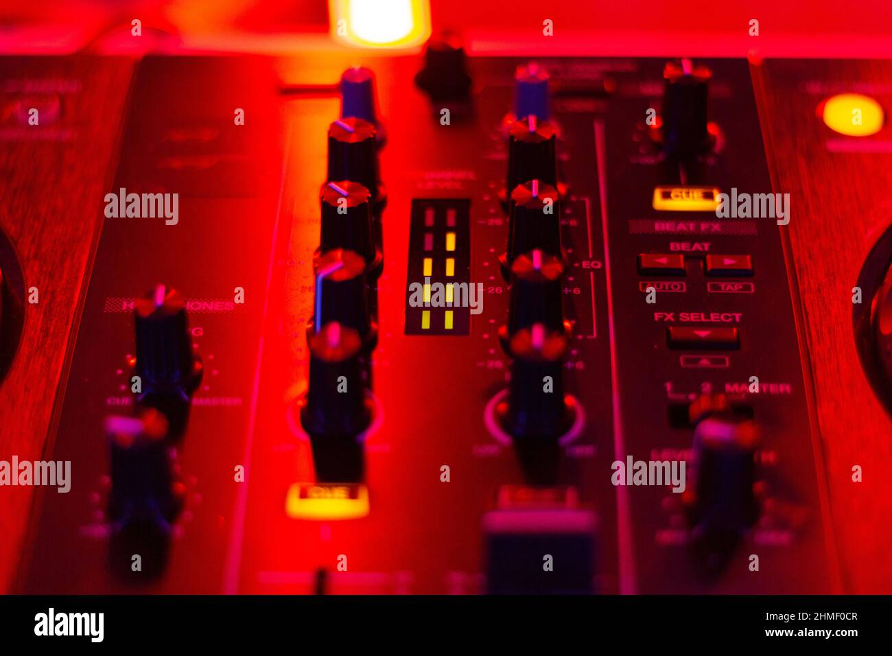 DJ mix studio audio tracks mixing buttons pads decks mixing console ...