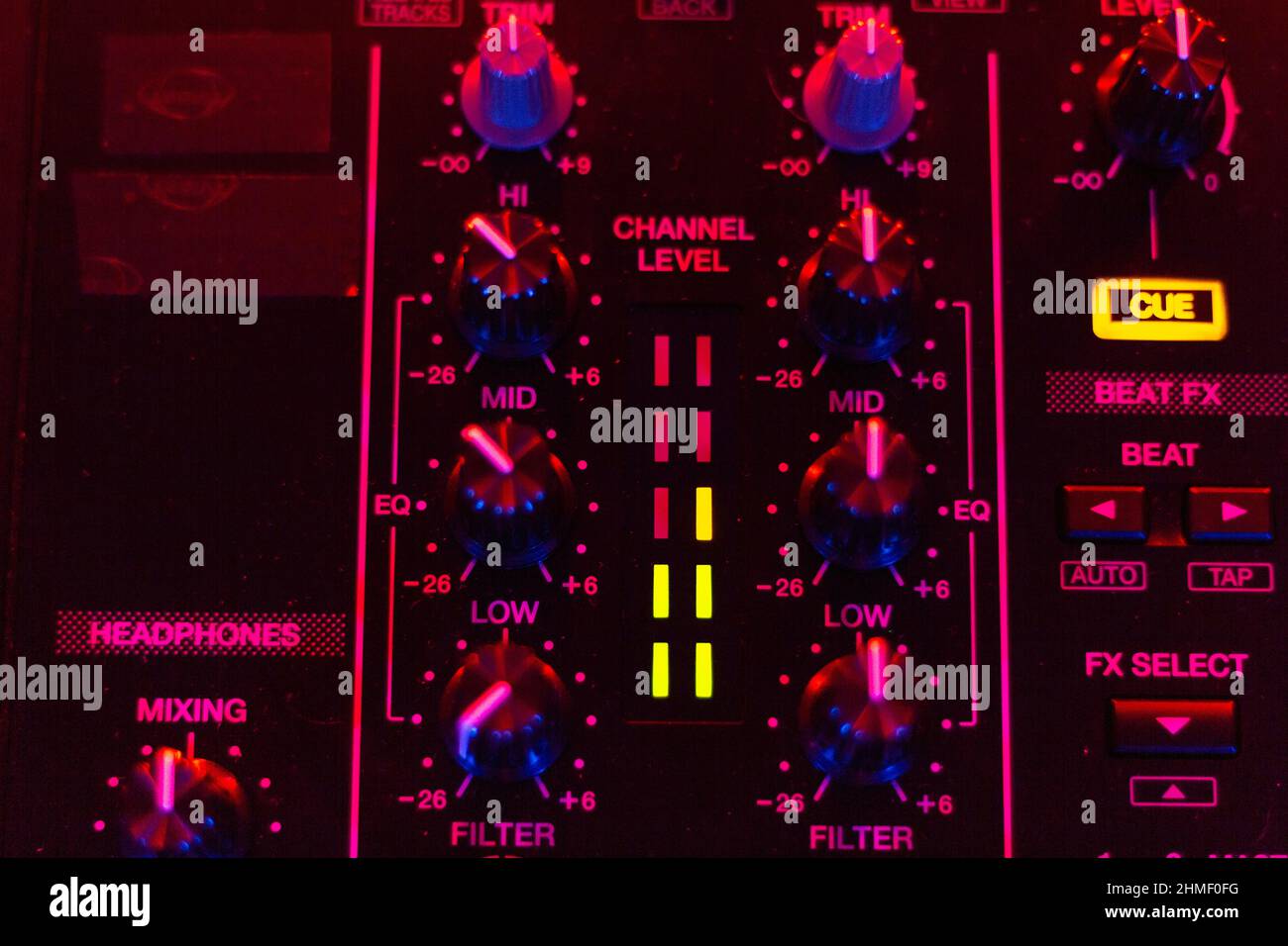 DJ mix studio audio tracks mixing buttons pads decks mixing console ...