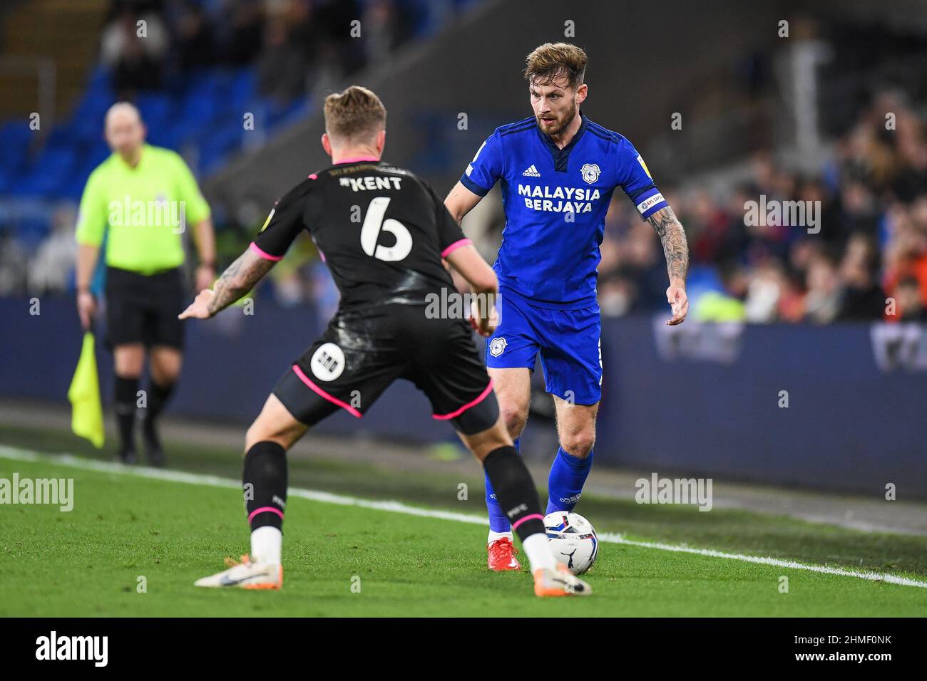 Cardiff, UK. 09th Feb, 2022. Joe Ralls #8 of Cardiff City takes on ...