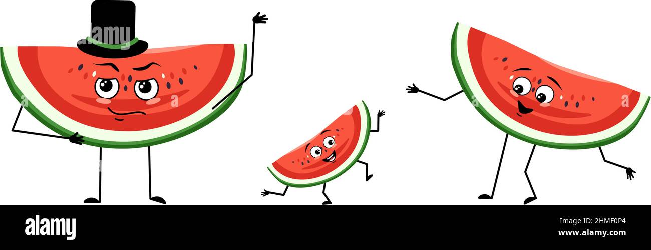 Family of watermelon fruit characters with happy emotions, smile face ...