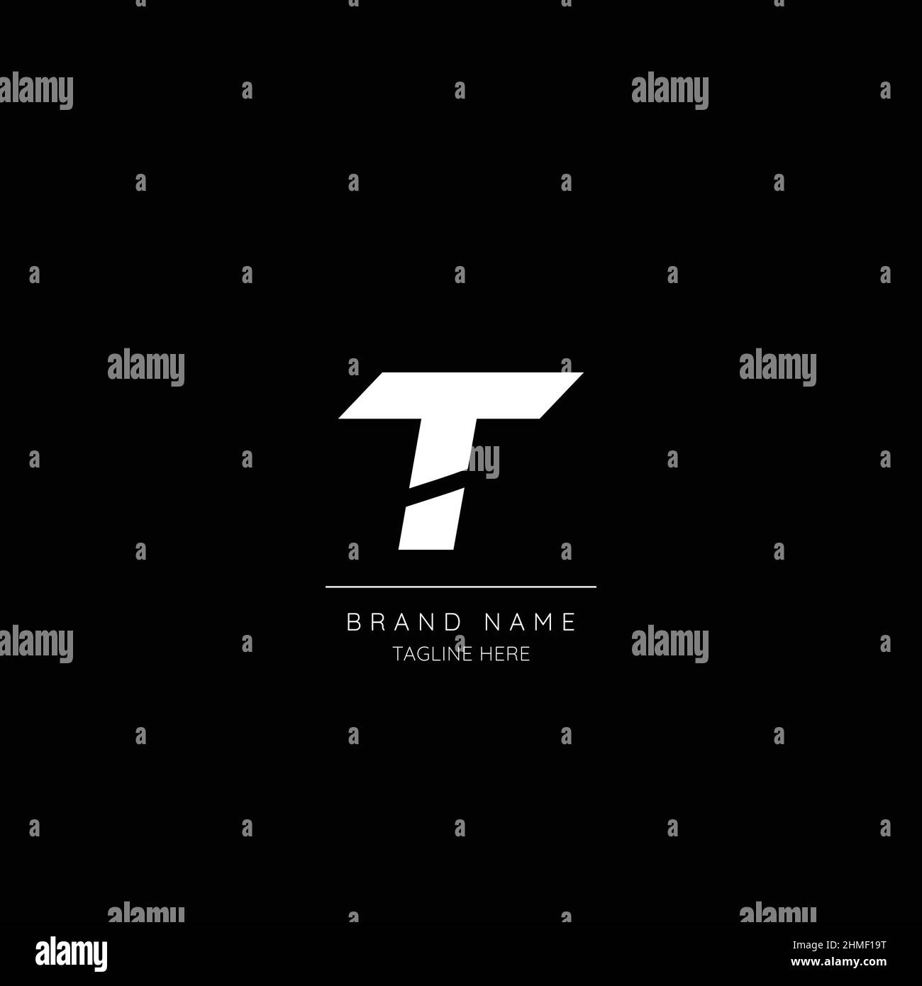 Minimal style white and black color letter T initial based logo Stock ...