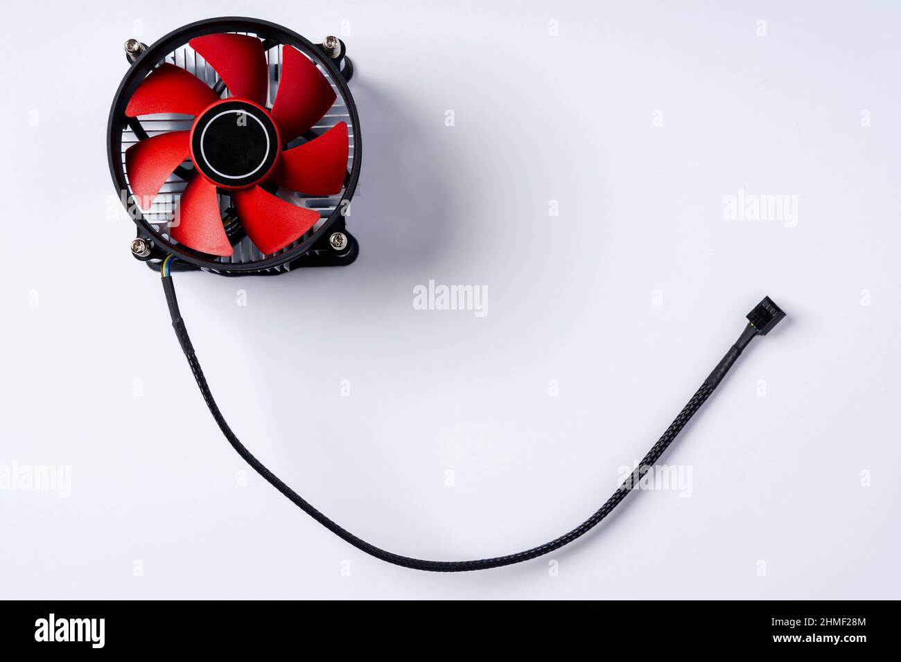 Computer cooler, top view shot of computer CPU cooler on a white ...