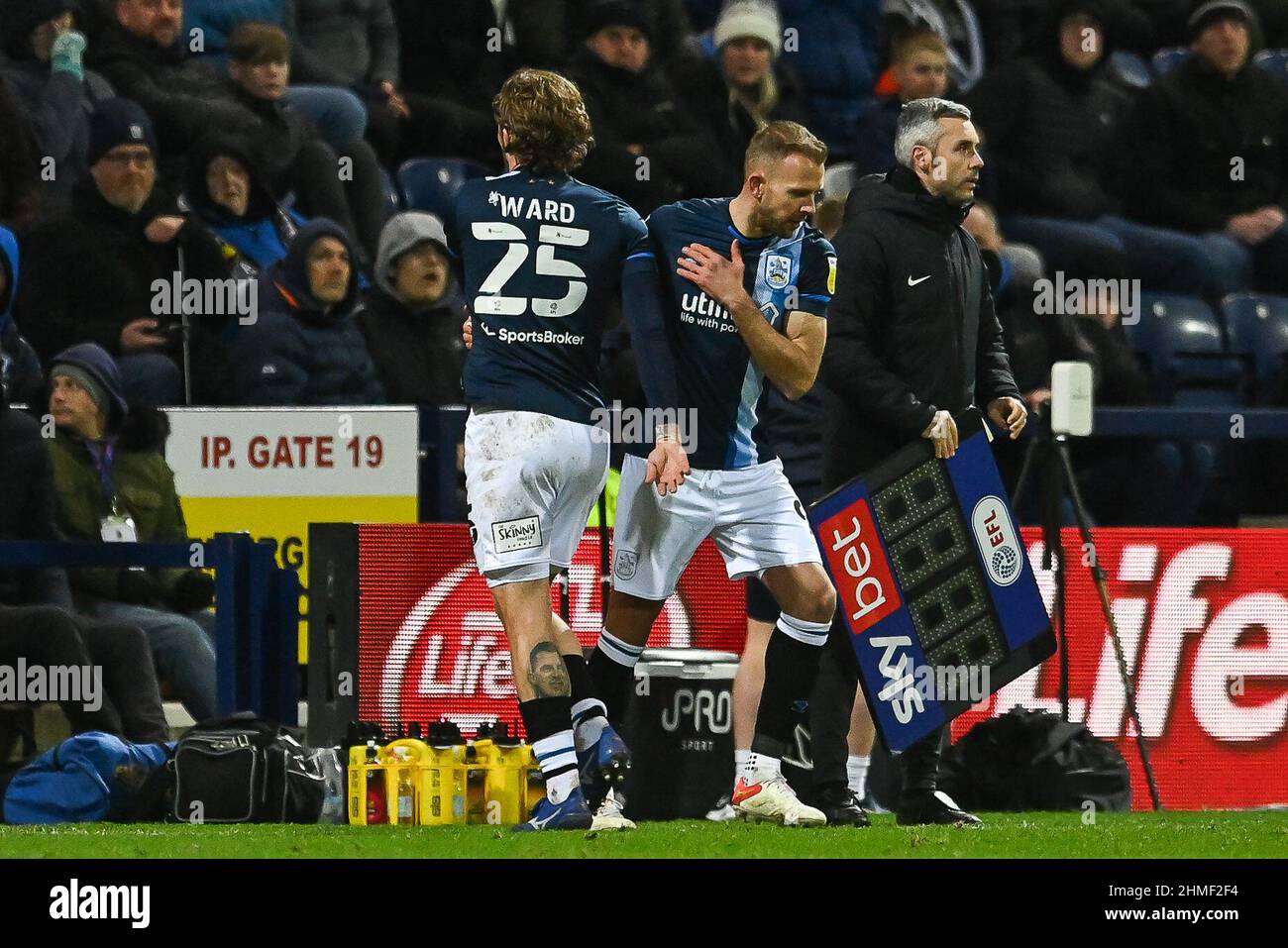 Jordan Rhodes #9 of Huddersfield Town comes on to replaces Danny Ward ...