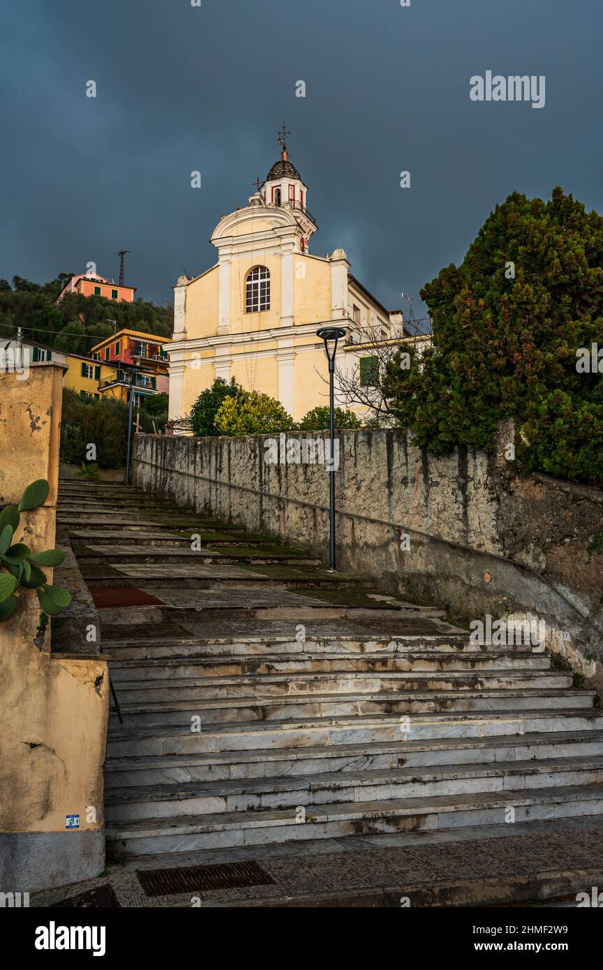 Church in the little village of Sant Andrea di Rovereto, near Chiavari ...