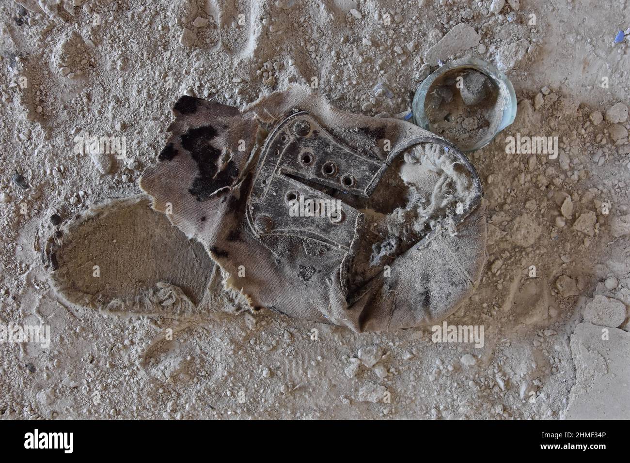 Fragment of half shoe to lace up, dilapidated men's shoe on the floor ...