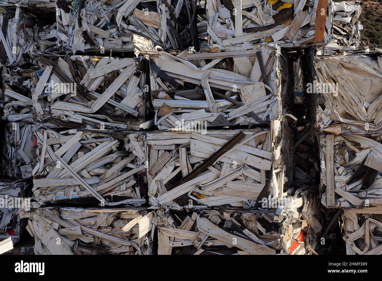 Aluminium scrap in the cube, crushed aluminium, scrap car pile, scrap ...