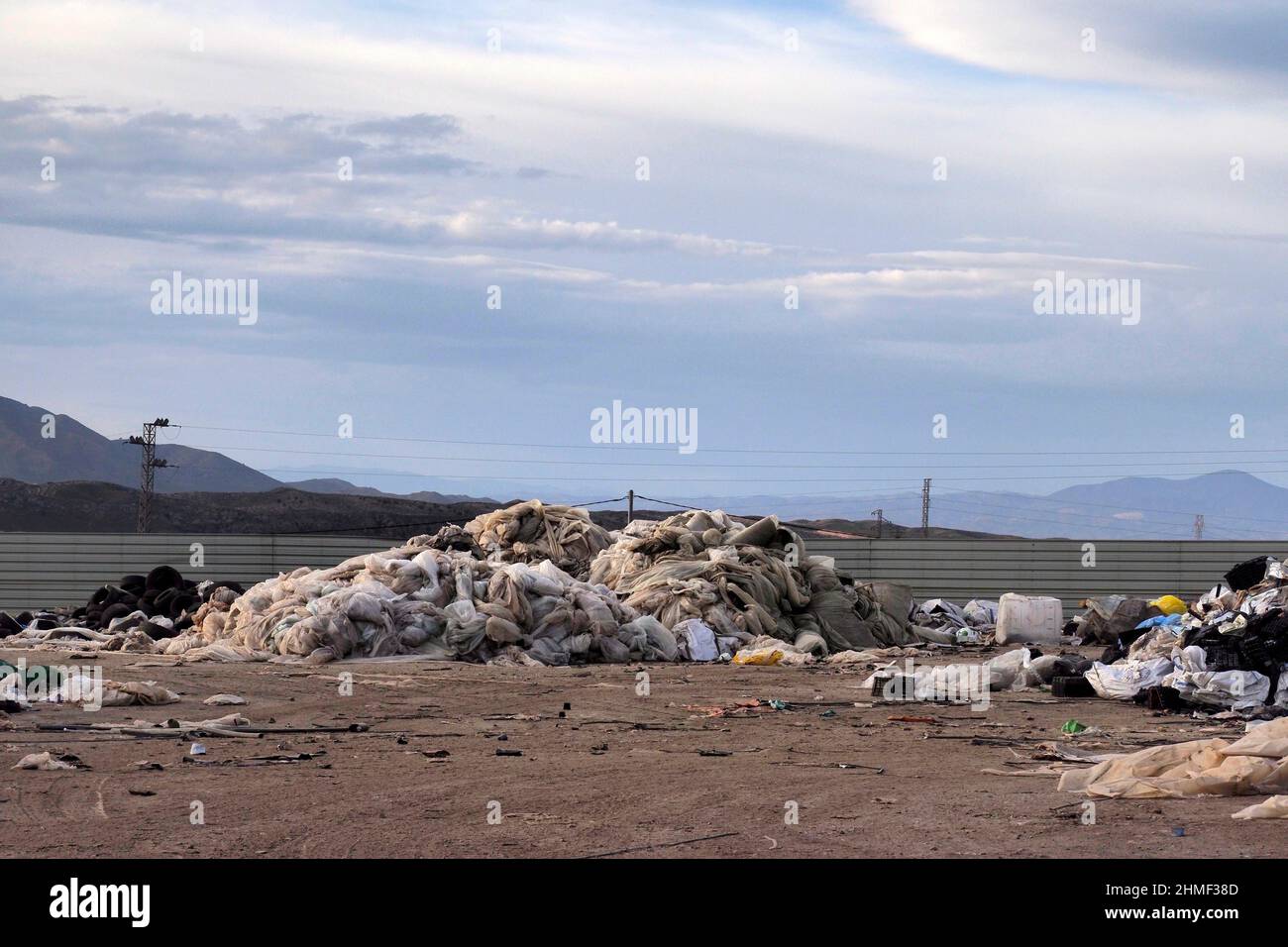 Waste plastic tarpaulins at scrap yard, collection point for plastic ...