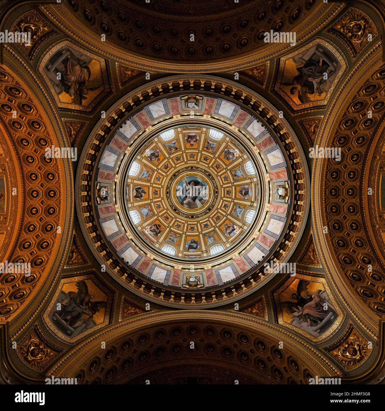 Artfully decorated vault, dome with window, St. Stephen's Basilica ...