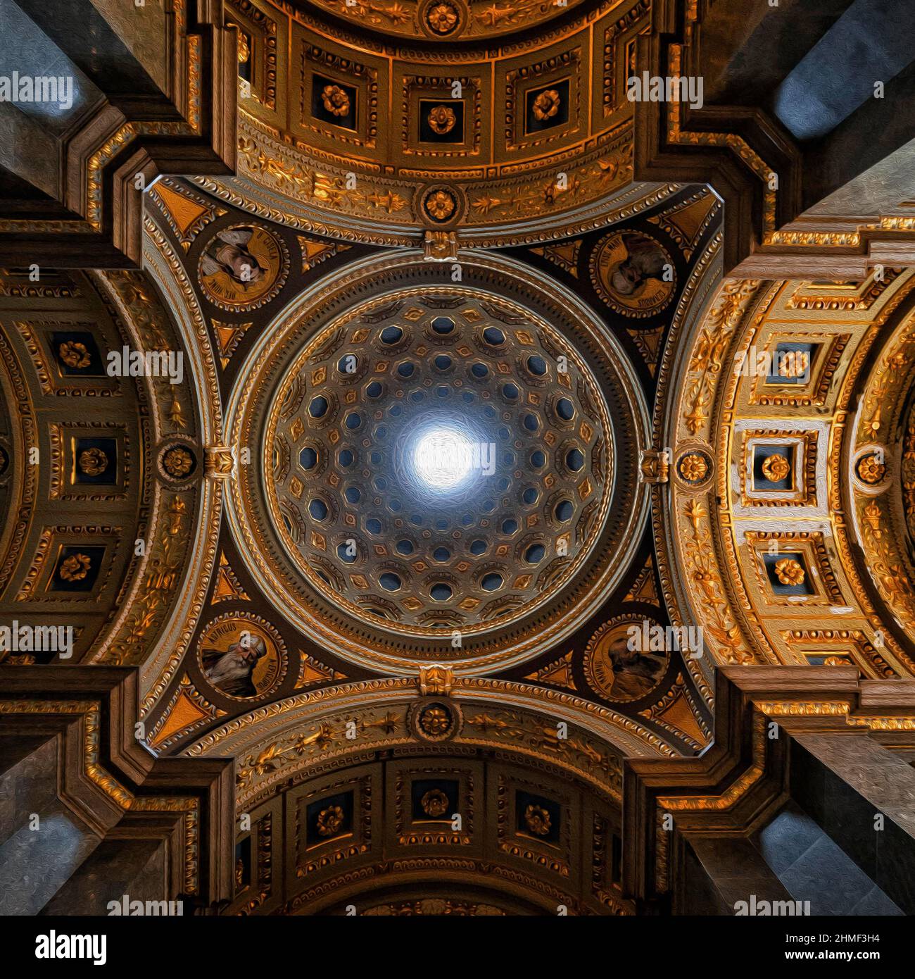 Artfully decorated vault, dome with window, St. Stephen's Basilica ...