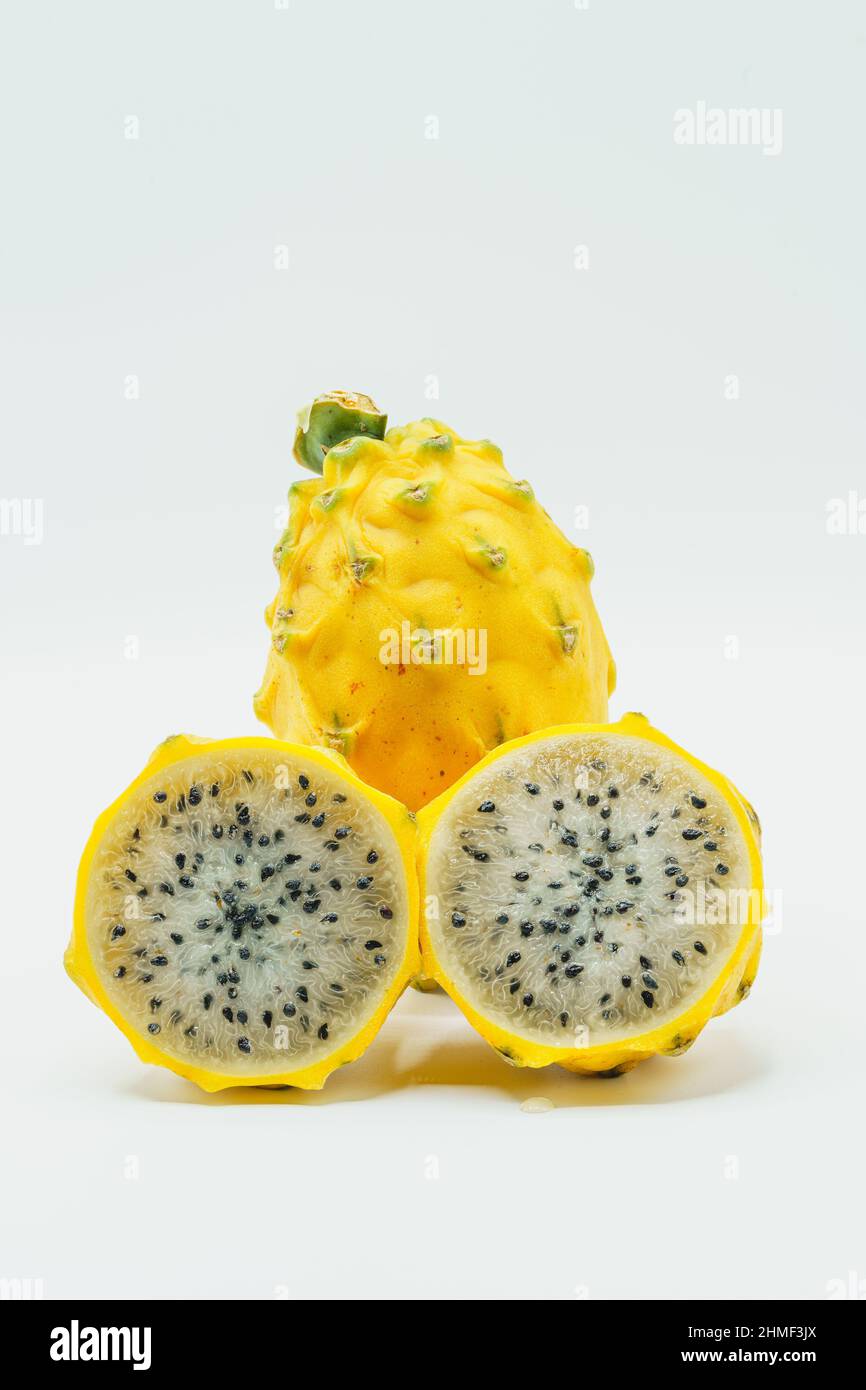 Yellow pitahaya or dragon fruit on white background Stock Photo - Alamy