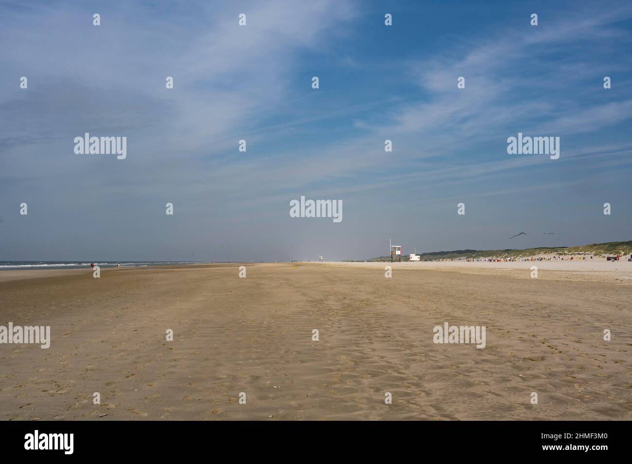 Long empty sandy beach, Lower Saxony Wadden Sea National Park, Juist ...