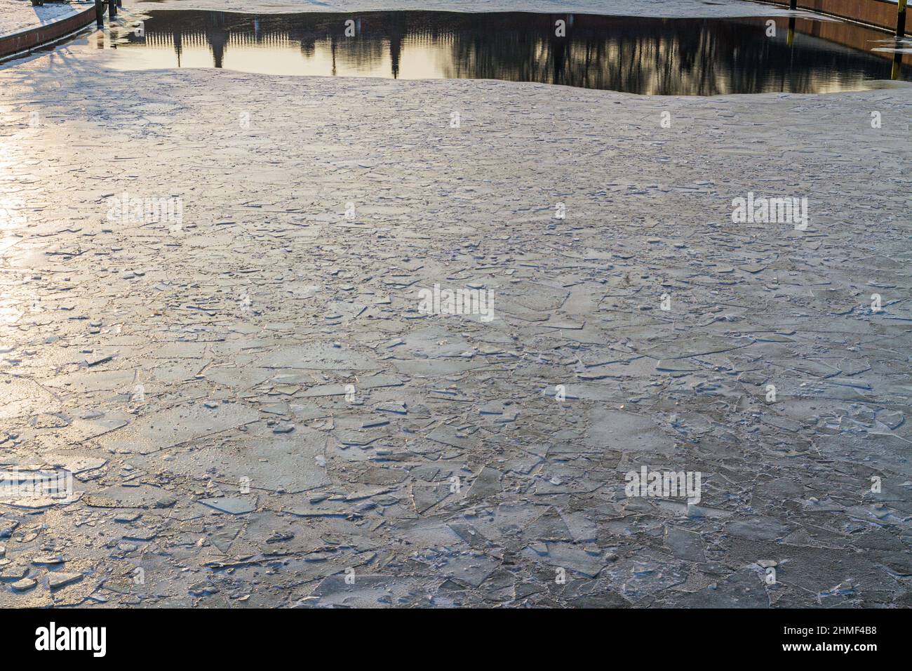 Ice tiles patterns texture background on frozen Spree river in Berlin ...