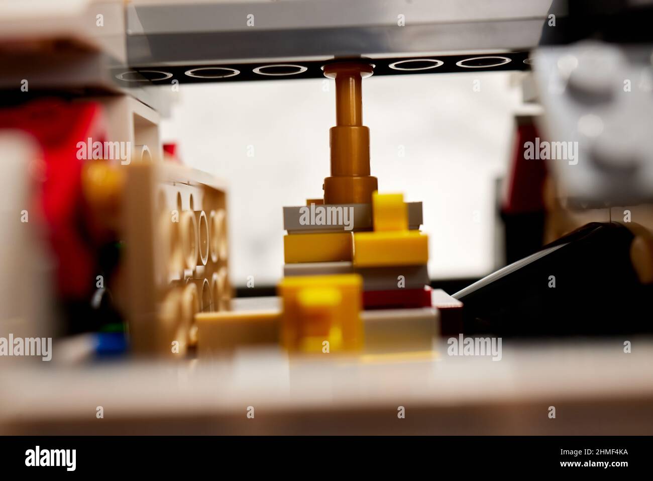 assembling a rocket constructor. colored plastic small blocks Stock ...