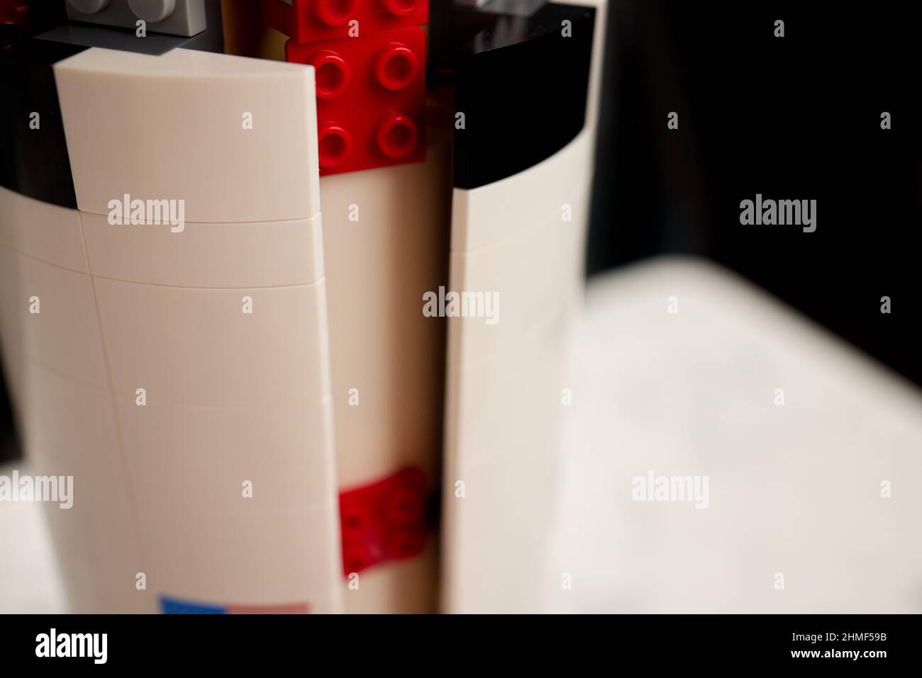 assembling a rocket constructor. colored plastic small blocks Stock ...