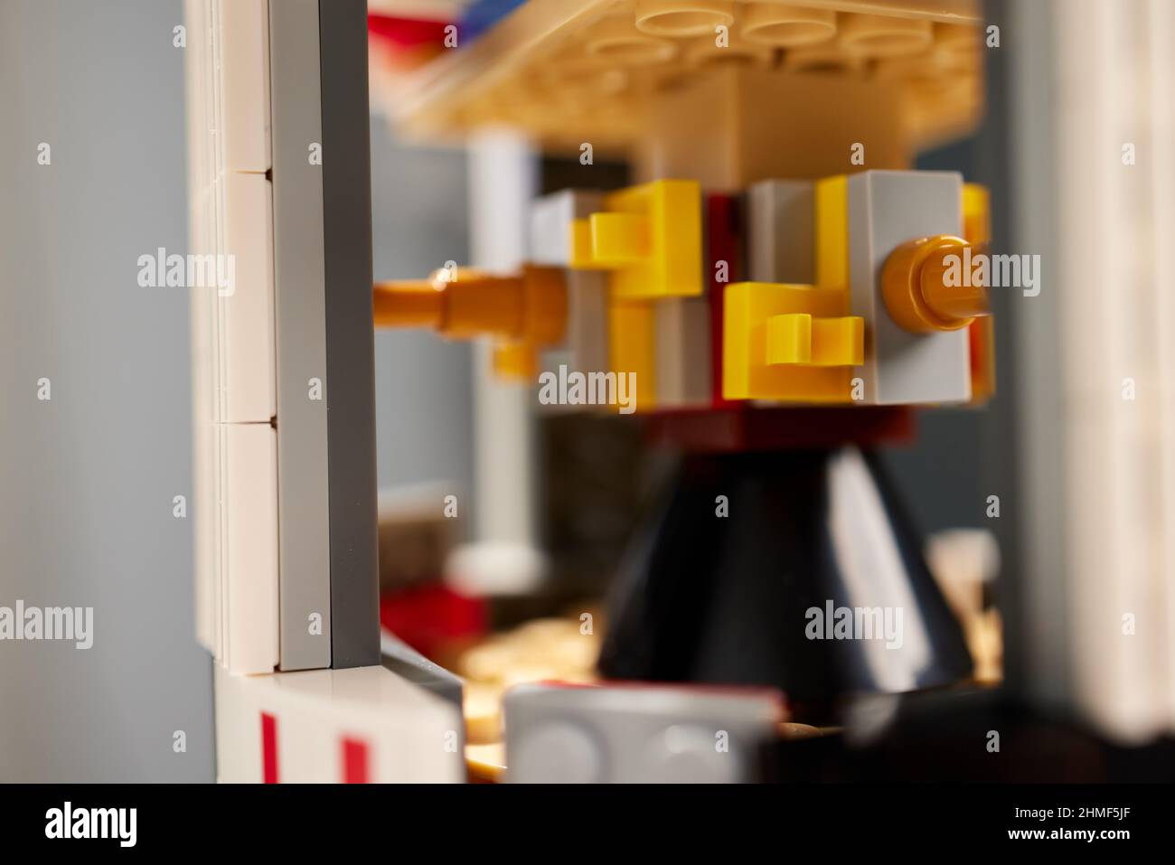 assembling a rocket constructor. colored plastic small blocks Stock ...