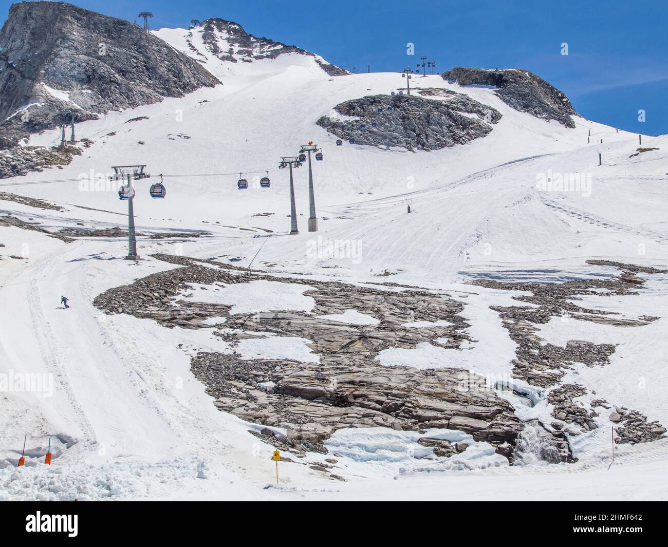 Glacier polish under melted ski slope, Hintertux glacier ski area in ...