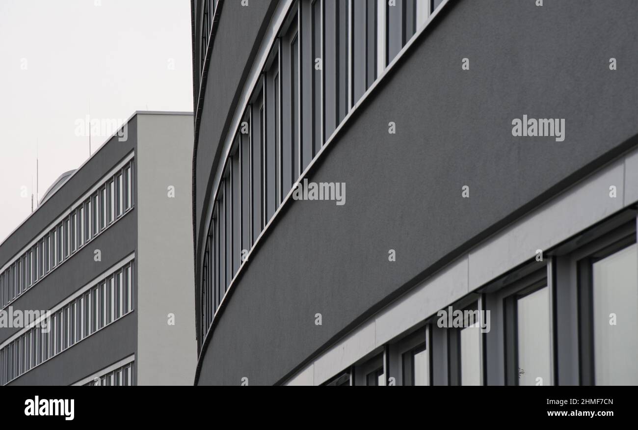 The window bands of modern, grey office buildings in Adlershof, Treptow ...