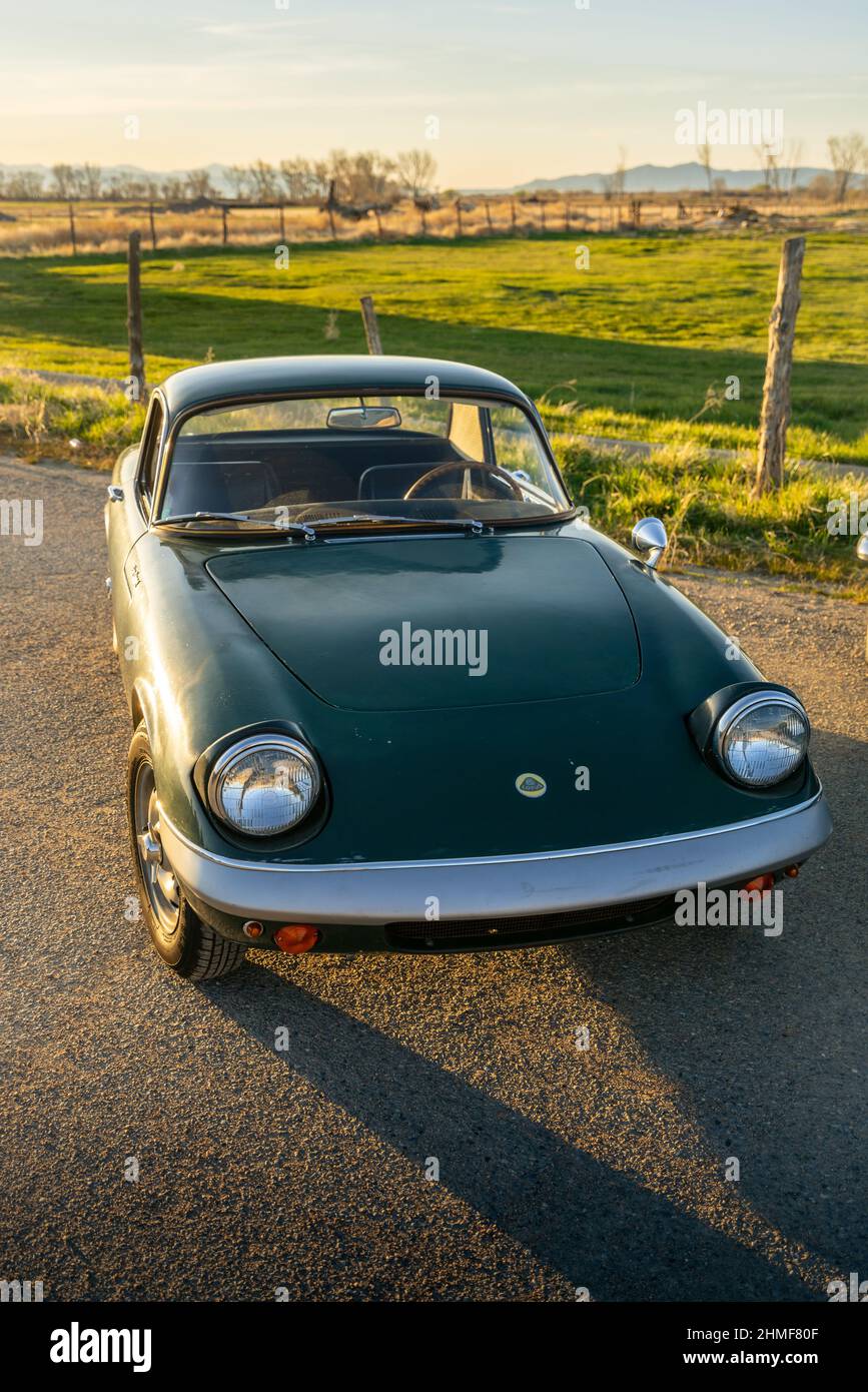 Vintage British Sports Car in British Racing Green - Mountains Stock ... Vintage British Sports Car in British Racing Green - Mountains Stock ...