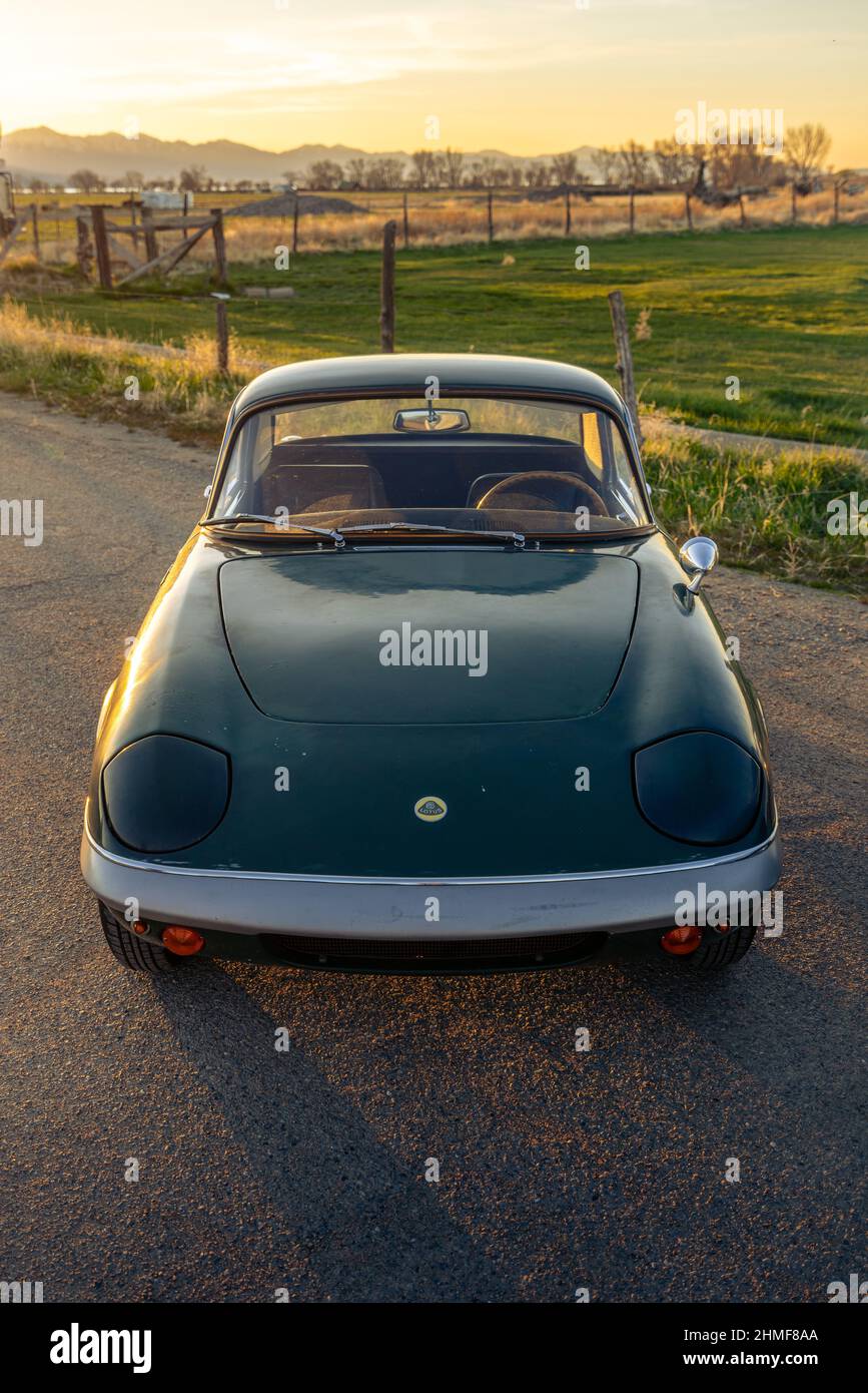 Vintage British Sports Car in British Racing Green - Mountains Stock ...
