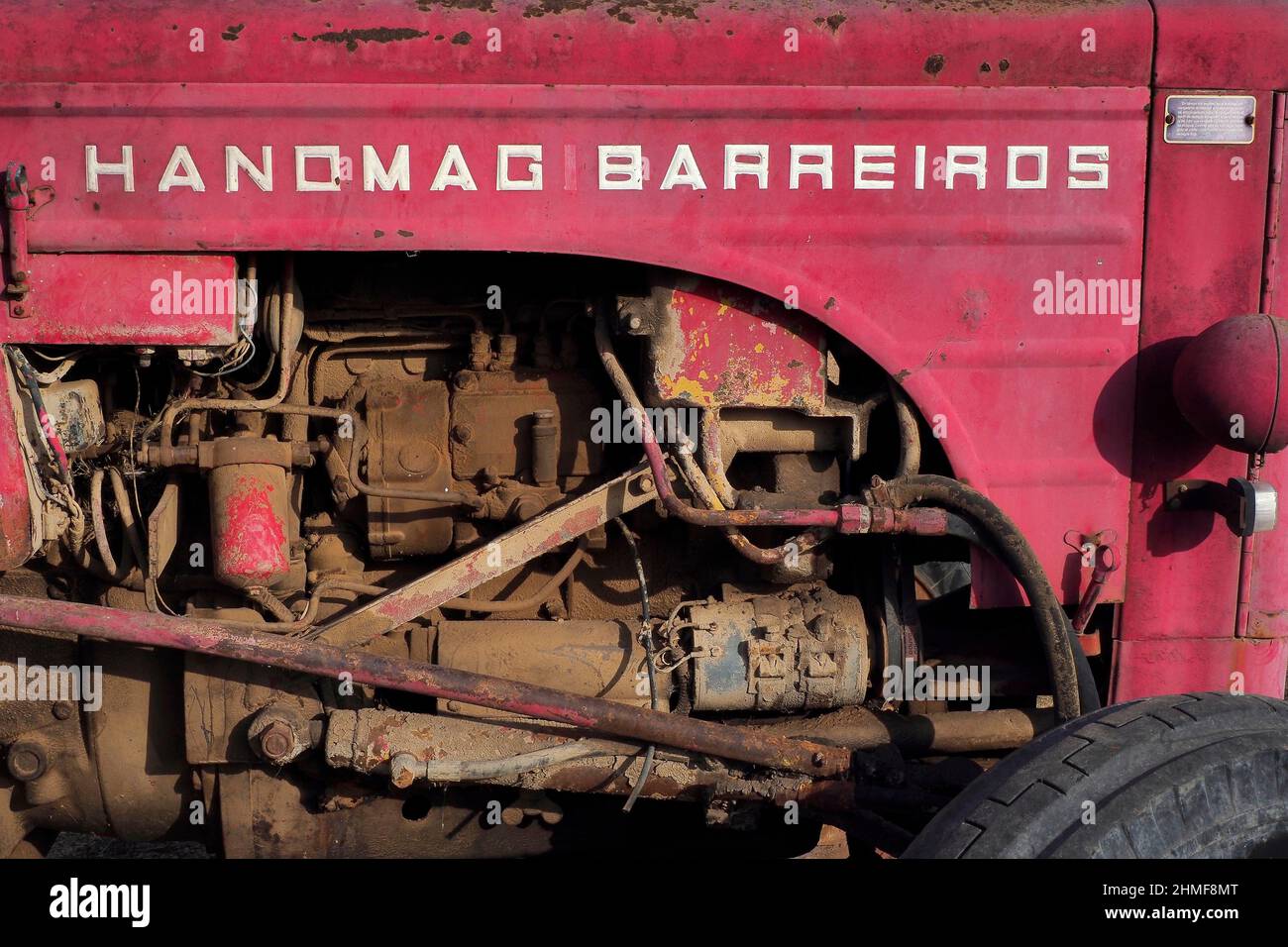 Rusty engine of tractor, Rusty bonnet of tractor, Tractor in scrap yard ...