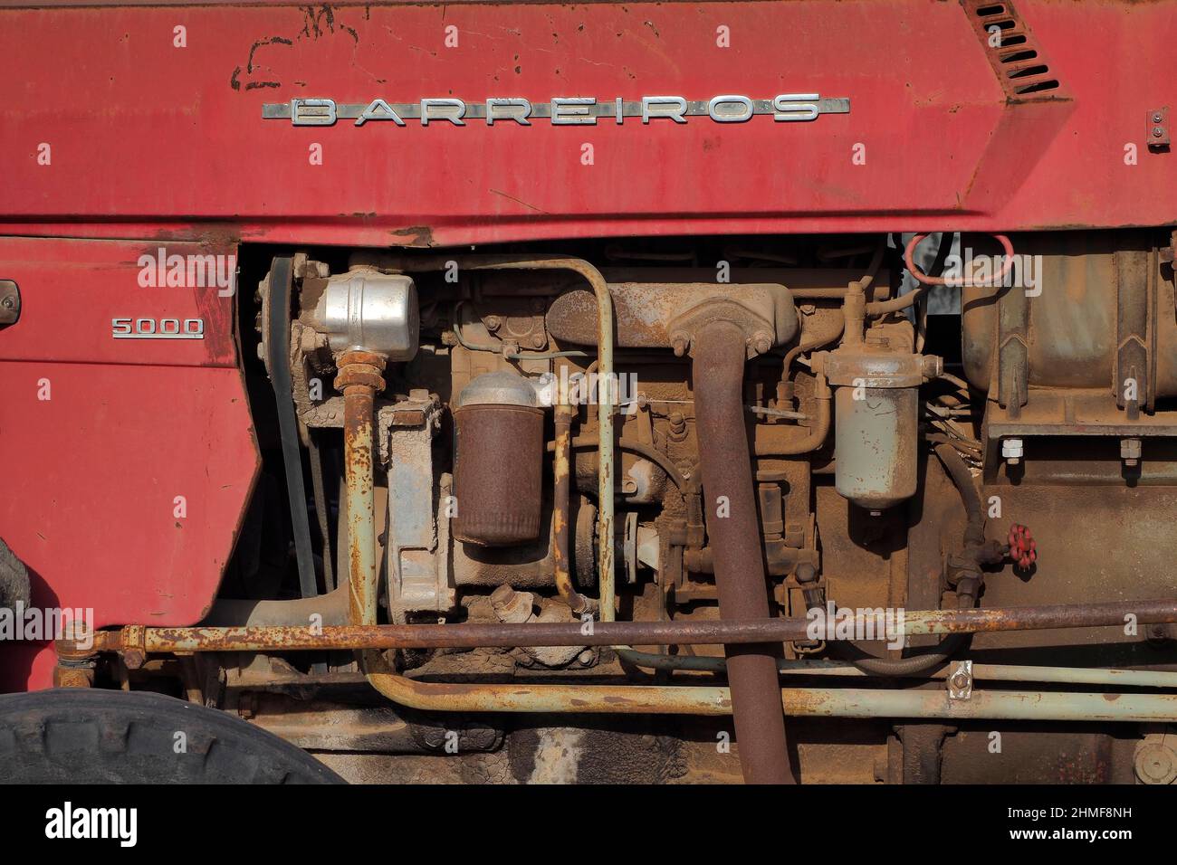 Rusty engine of tractor, Rusty bonnet of tractor, Tractor on scrap yard ...