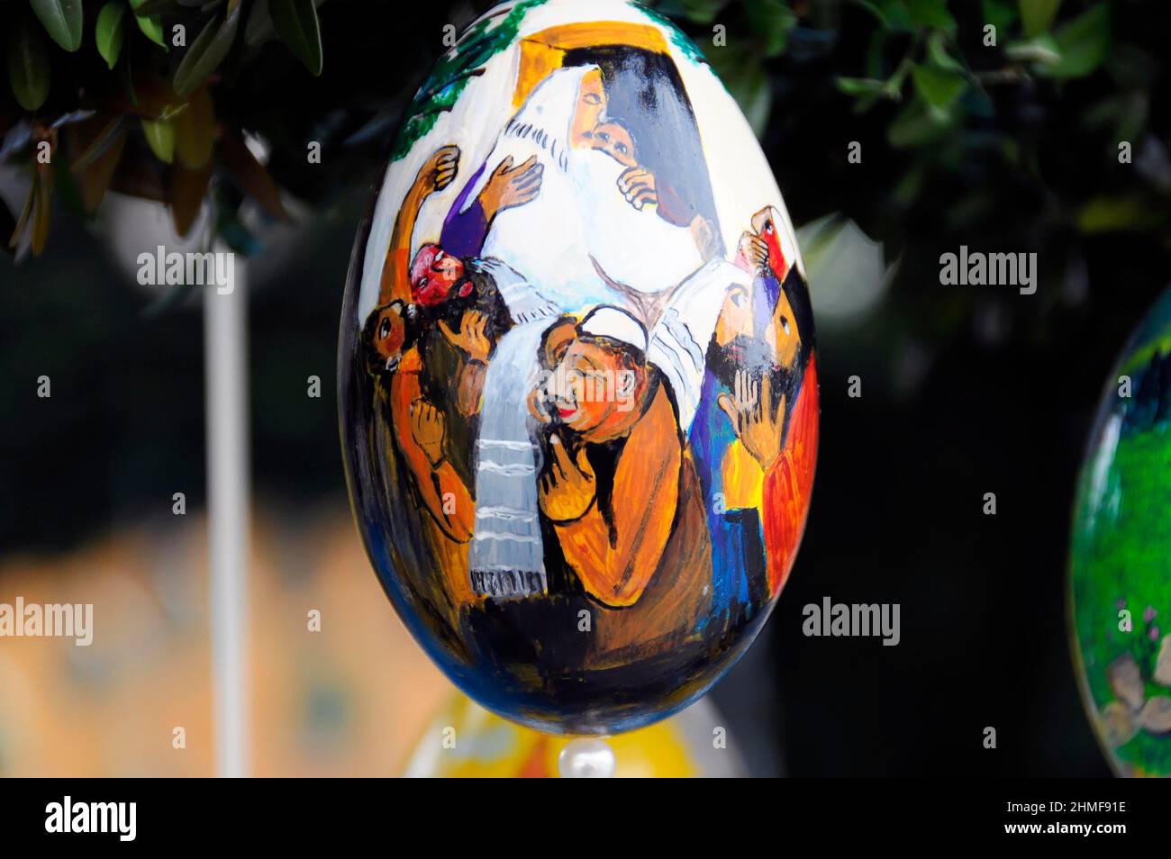 Painted Easter eggs, Easter fountain, Schechingen, Baden-Wuerttemberg ...