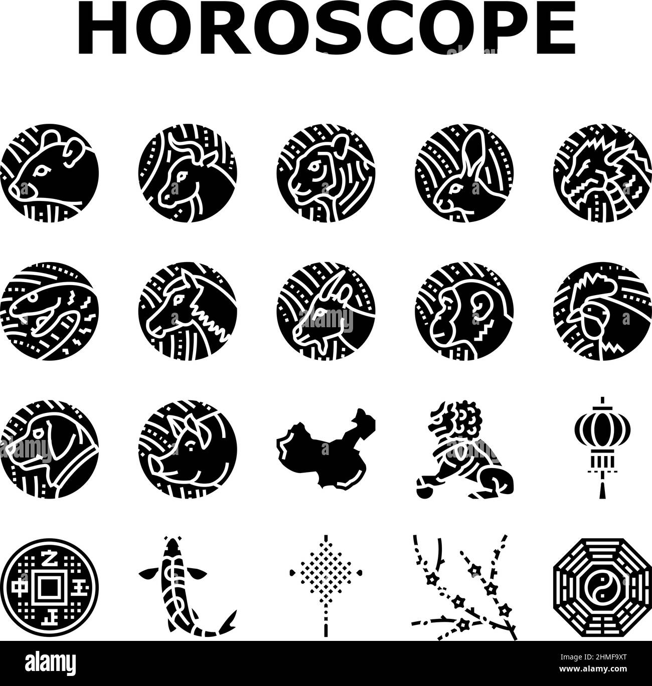Chinese Horoscope And Accessory Icons Set Vector Stock Vector Image ... Chinese Horoscope And Accessory Icons Set Vector Stock Vector Image ...