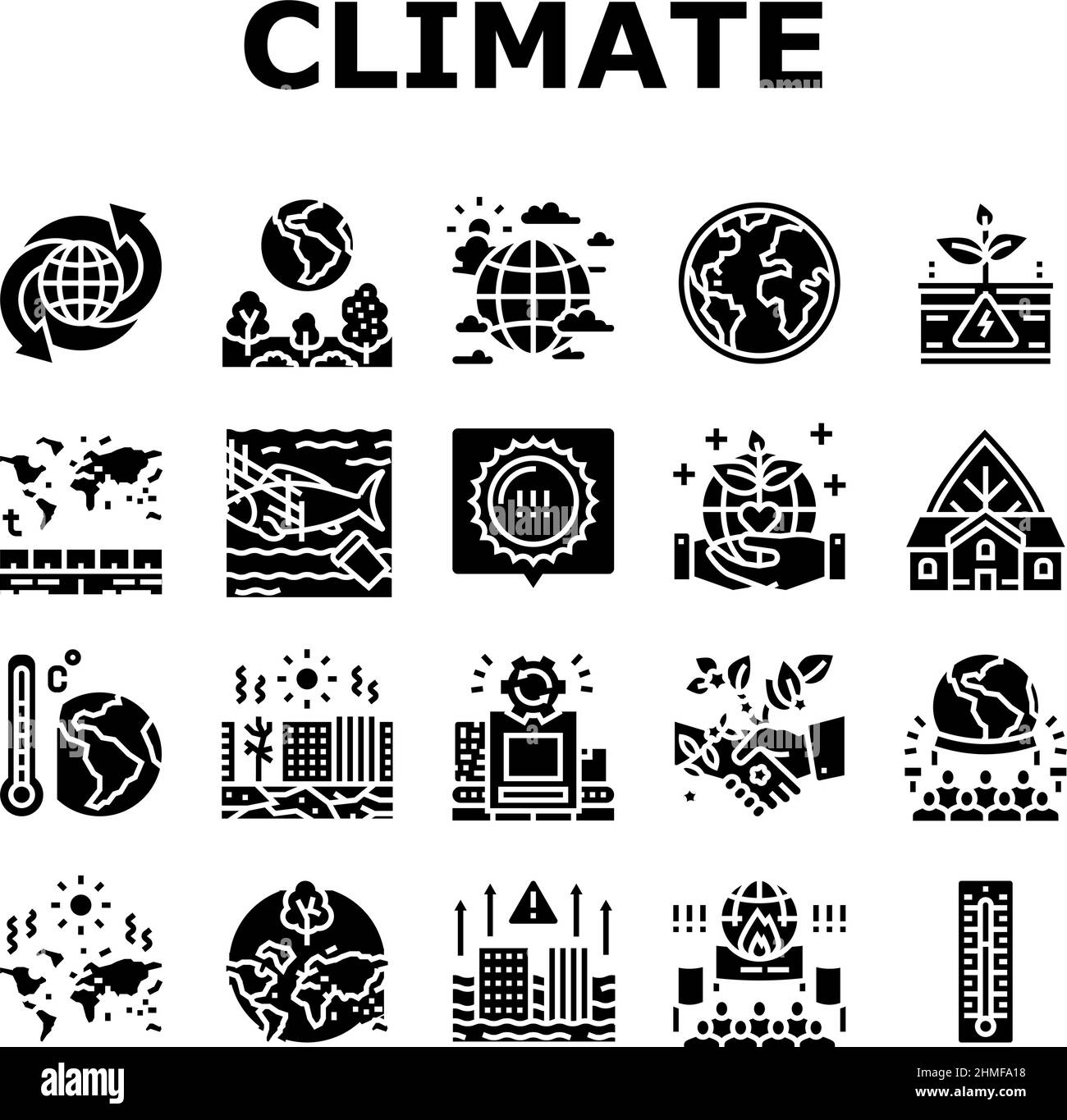 Climate Change And Environment Icons Set Vector Stock Vector Image ...